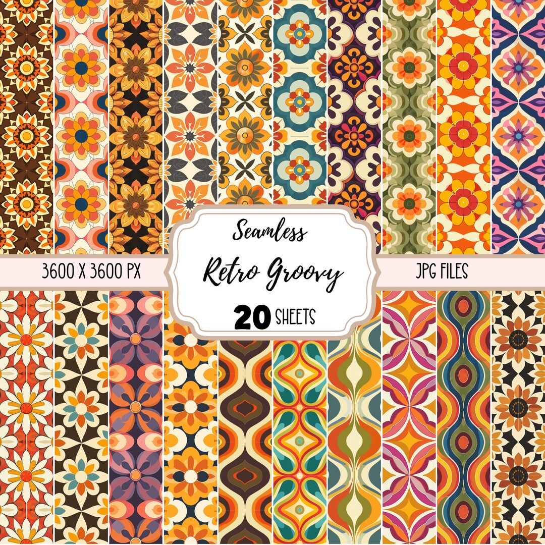Retro Groovy Digital Papers JPG, Seamless Crafting Paper, Commercial ...