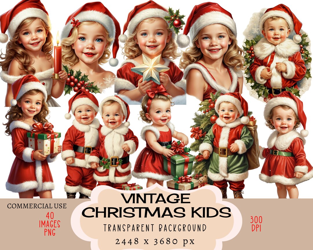 Christmas Kids CLIPART PNG Files Commercial Use Transparent - Etsy