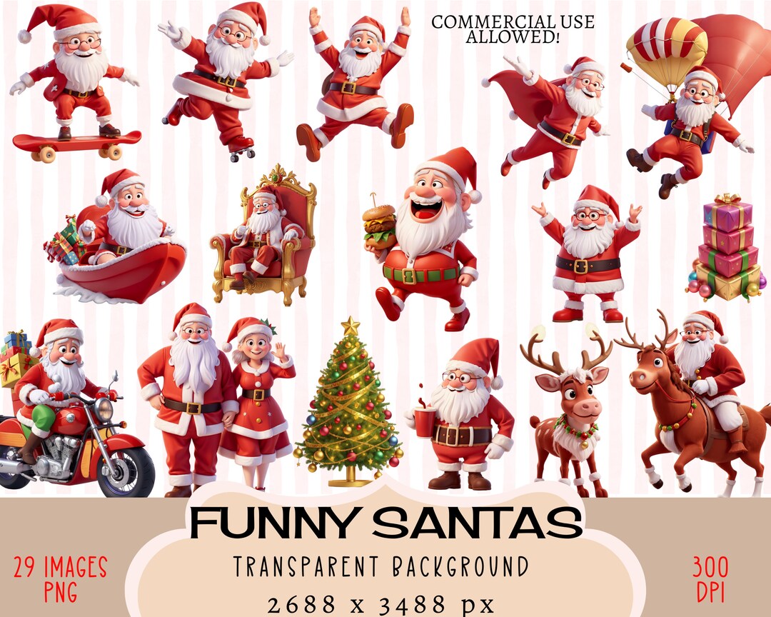 Funny Santa Claus CLIPART PNG Files, Commercial Use Transparent ...