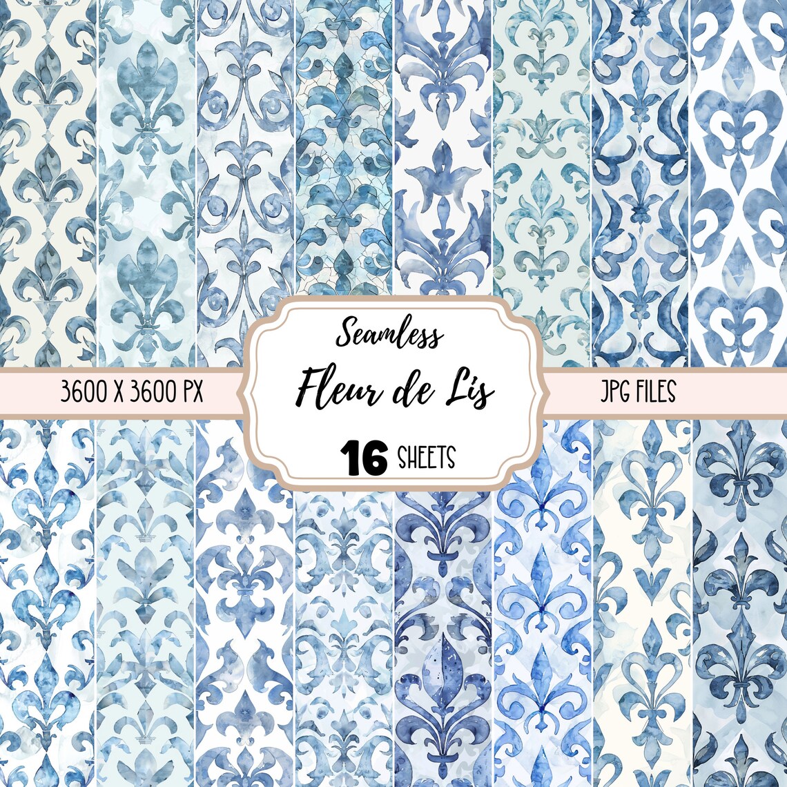 Blue Fleur De Lis Digital Papers JPG, Seamless Crafting Paper ...