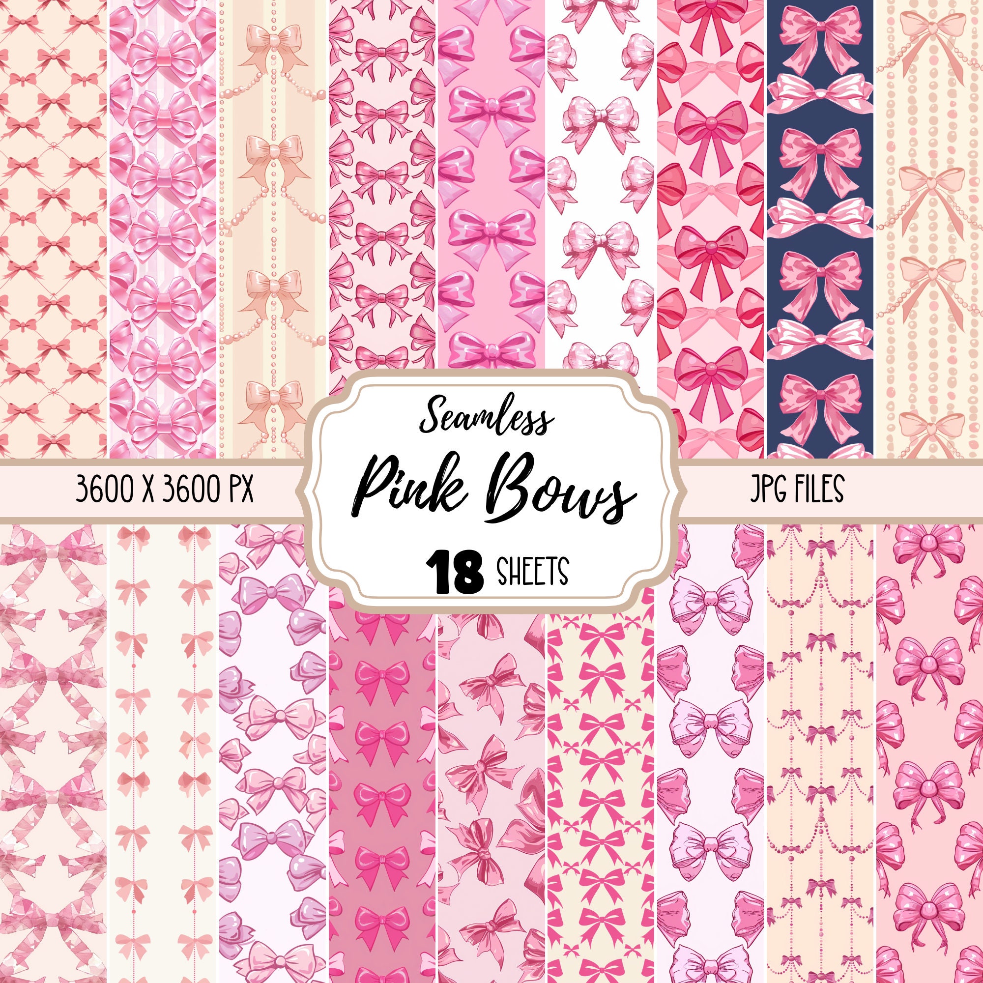 Pink Bows Pattern Digital Papers JPG, Seamless Crafting Paper ...