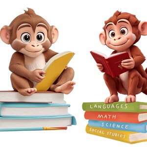 Reading Monkey CLIPART PNG Files, Studying Animal, Commercial Use ...