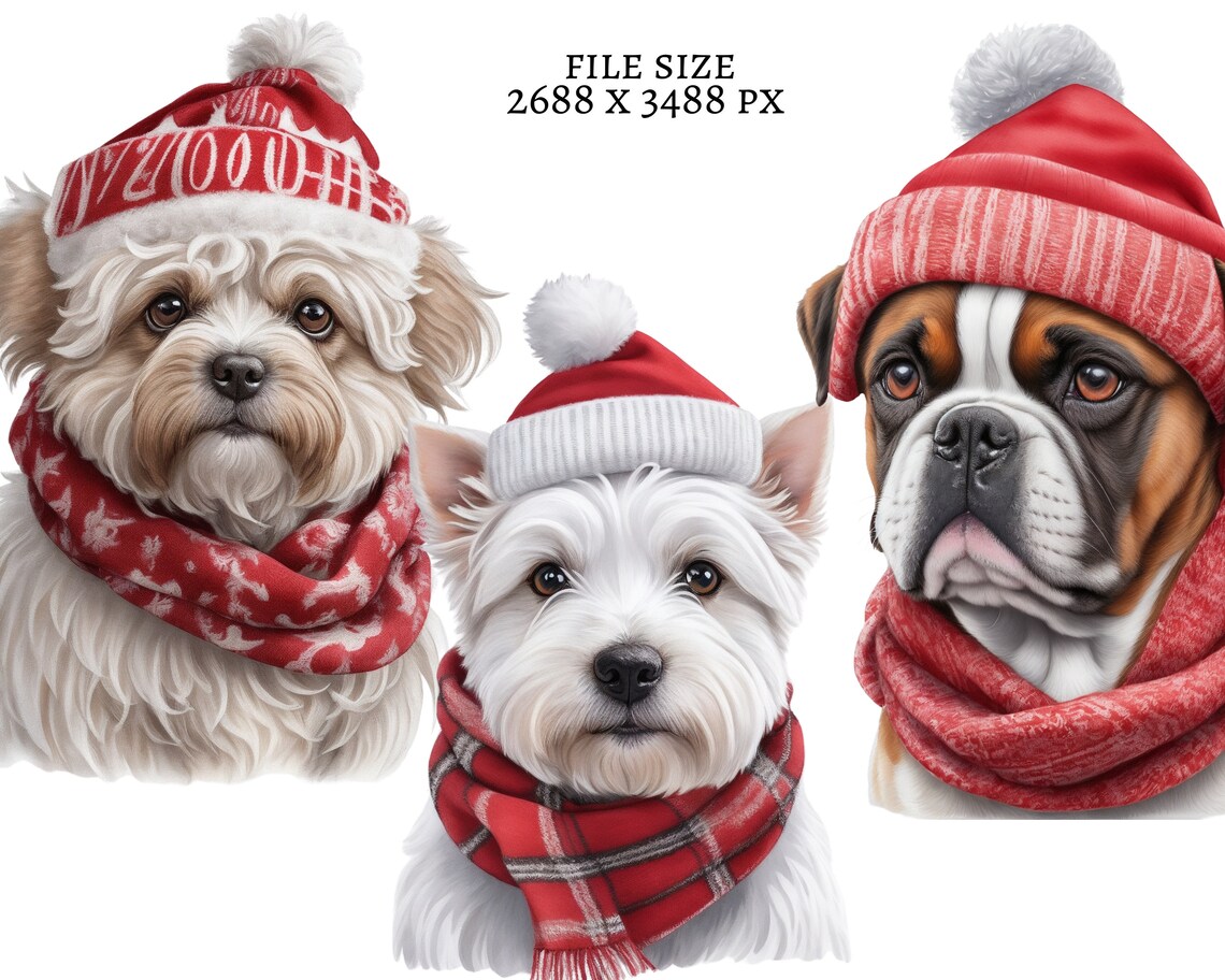 Christmas Winter Dogs CLIPART PNG Files Commercial Use Transparent ...