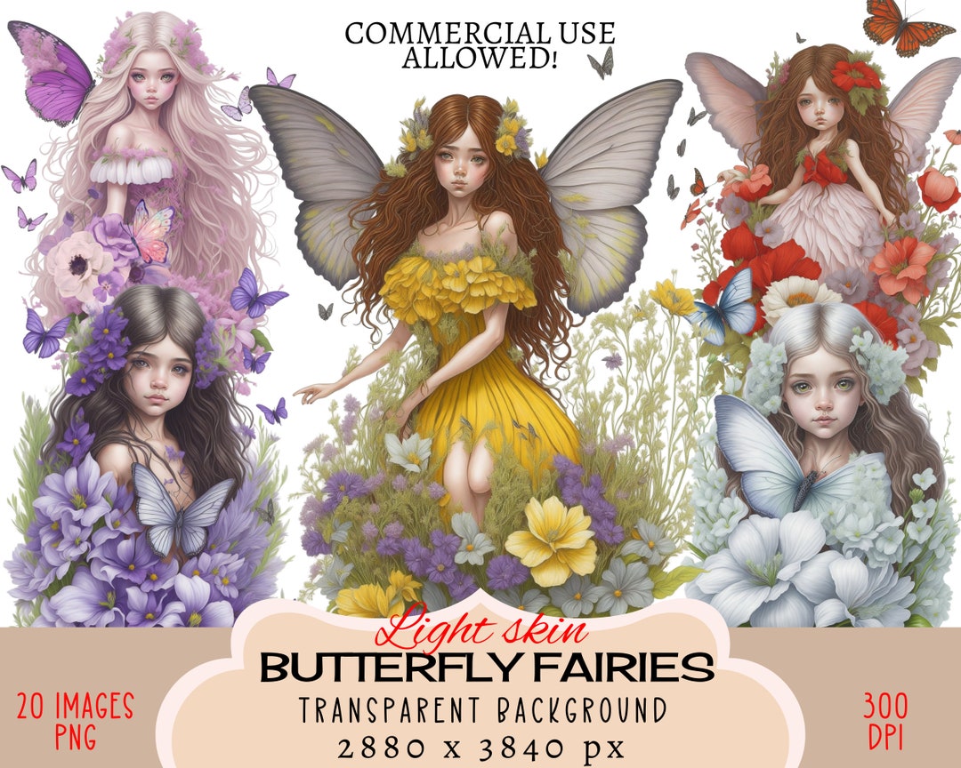 Butterfly Flower Fairies CLIPART PNG Files, Commercial Use, Transparent ...