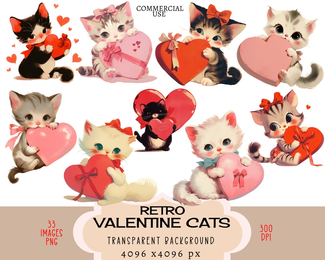 Valentine Cats CLIPART PNG Files Commercial Use Transparent Background ...