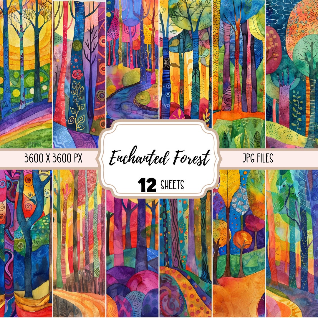 Enchanted Forest Digital Papers JPG, Colorful Patterns, Scrapbooking ...