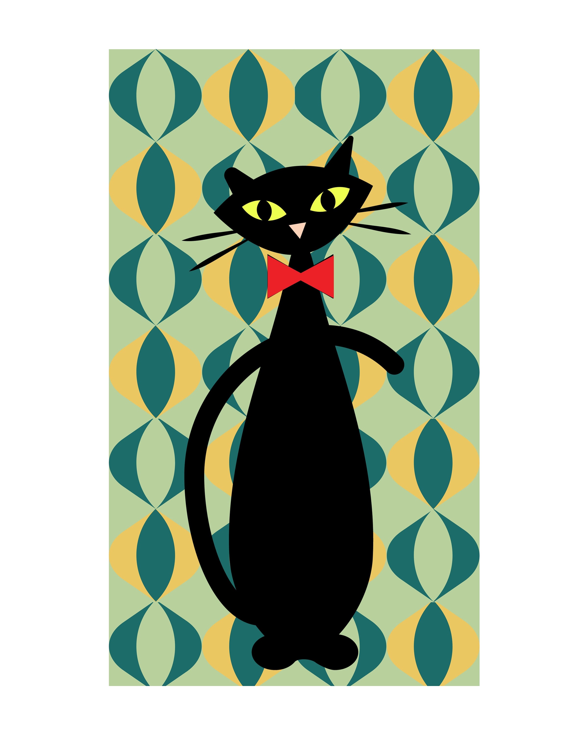 INSTANT DOWNLOAD Retro Cats Art Print Set of 4 Black Atomic - Etsy
