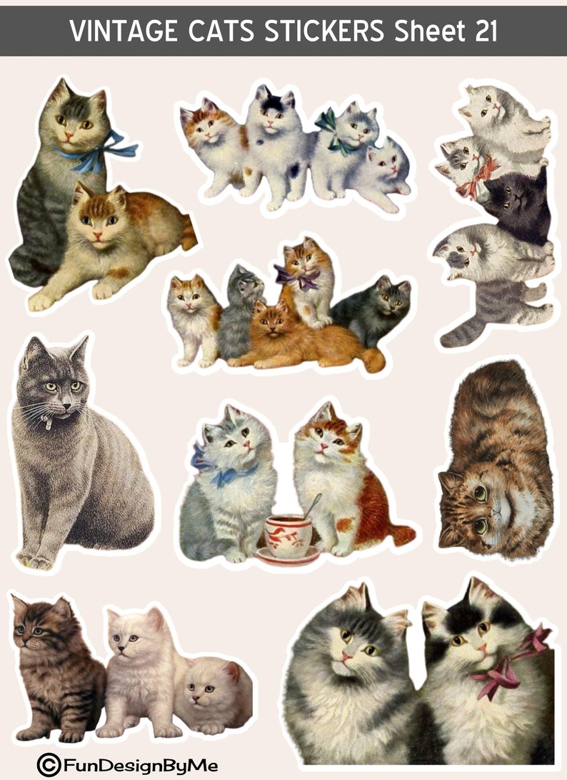 Fussy Cut Stickers Vintage CATS JPG Files Digital Collage Sheet ...