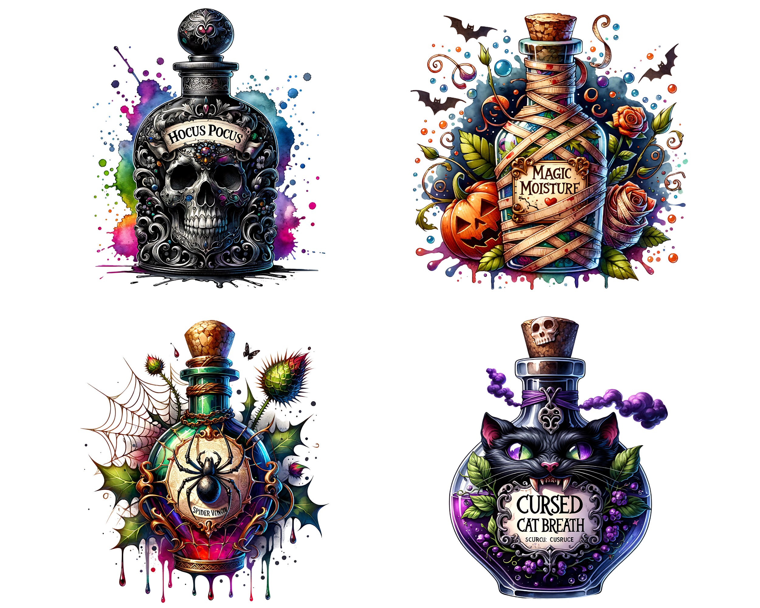 Halloween Potion Bottles CLIPART PNG Files, Magic Poison Sublimation ...