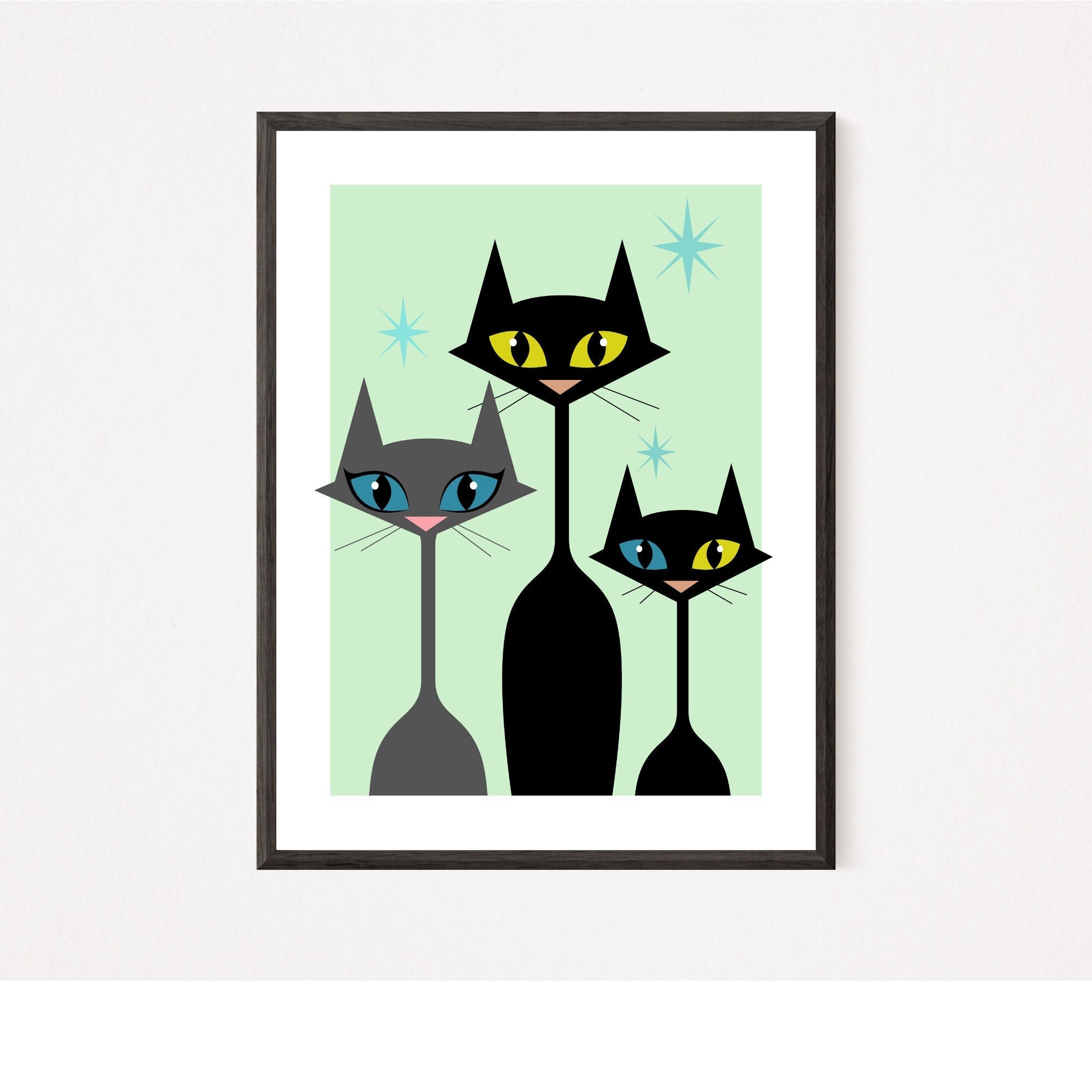 INSTANT DOWNLOAD MCM Space Cat Print 1950s Fifties Mod Black - Etsy