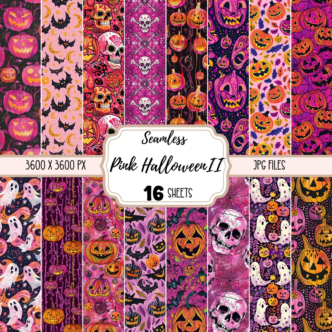 Pink Halloween Pattern Digital Papers JPG, Seamless Crafting Paper ...