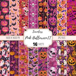 Pink Halloween Pattern Digital Papers JPG, Seamless Crafting Paper ...