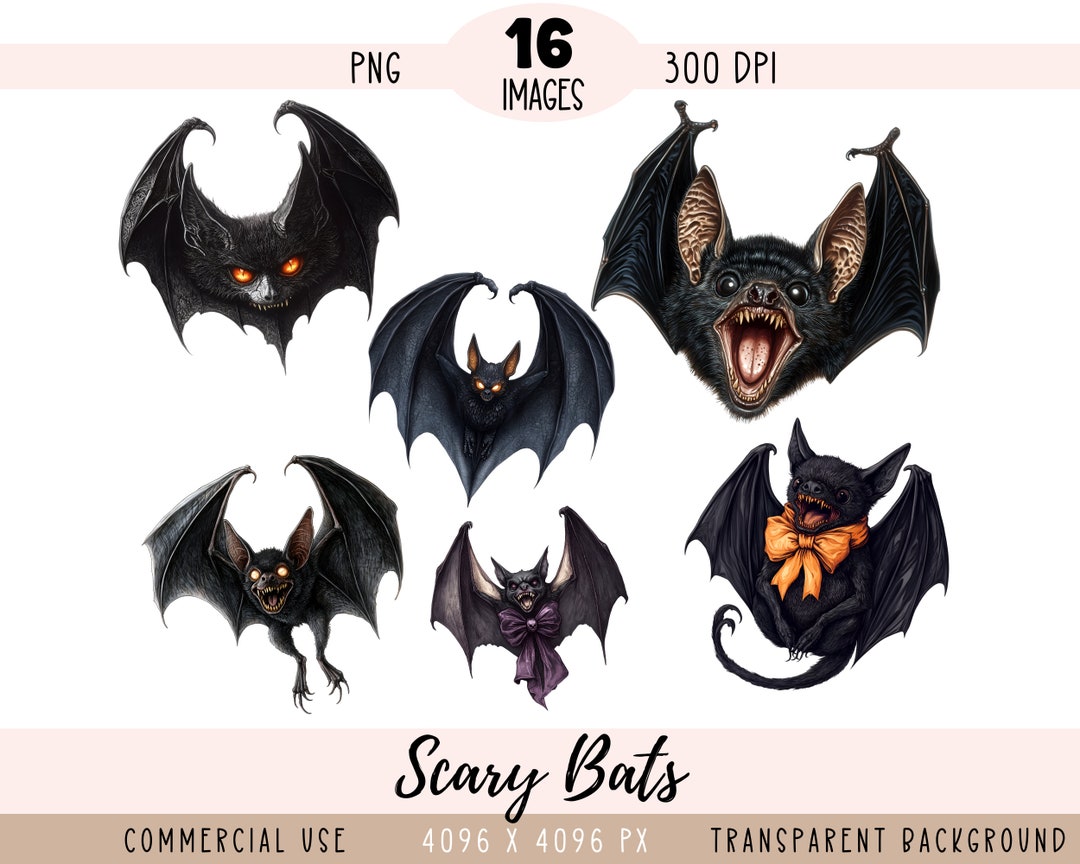 Scary Bats CLIPART PNG Files, Halloween Sublimation, Frightening Spooky ...