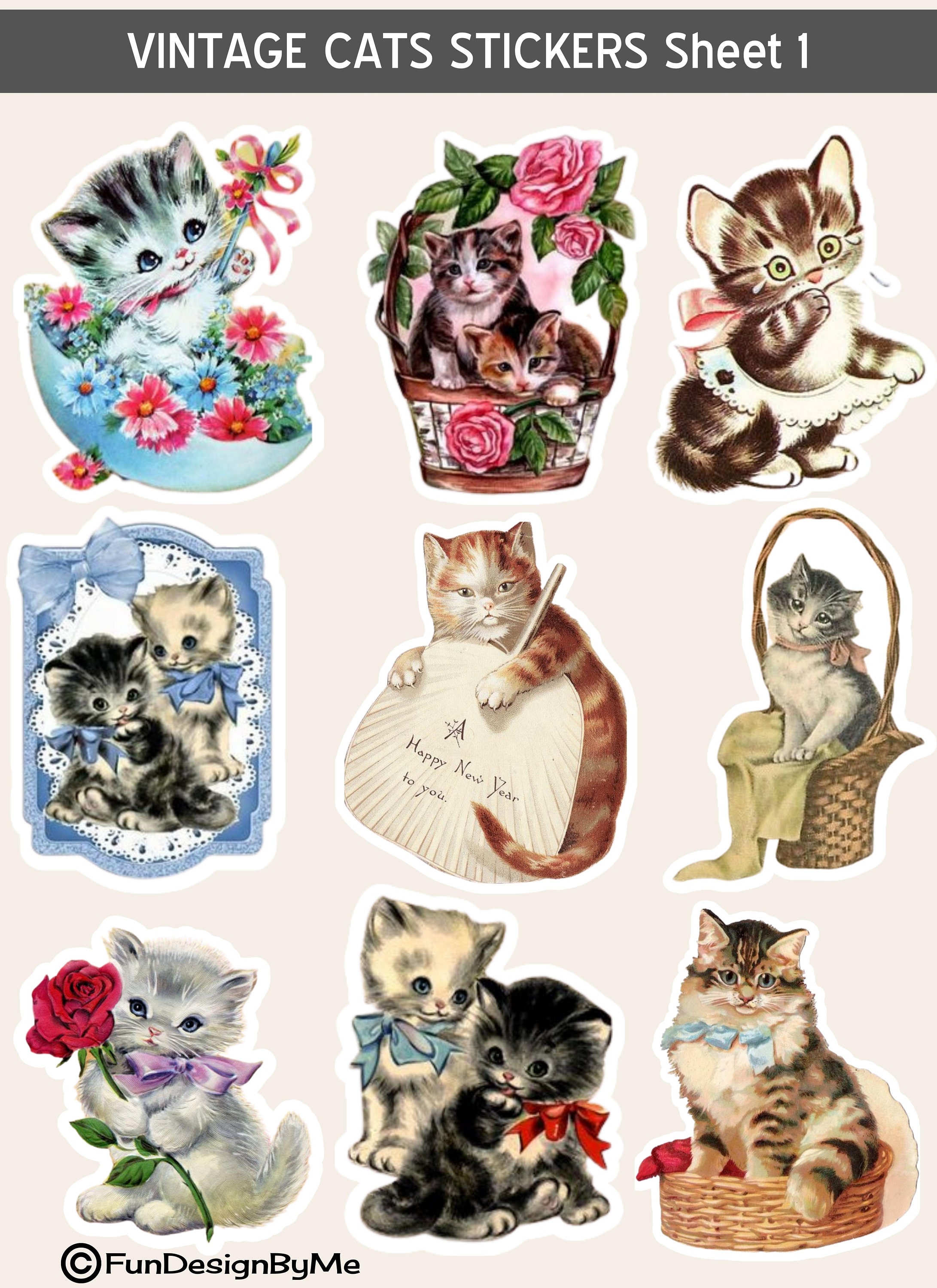 Fussy Cut Stickers Vintage CATS JPG Files Digital Collage Sheet ...