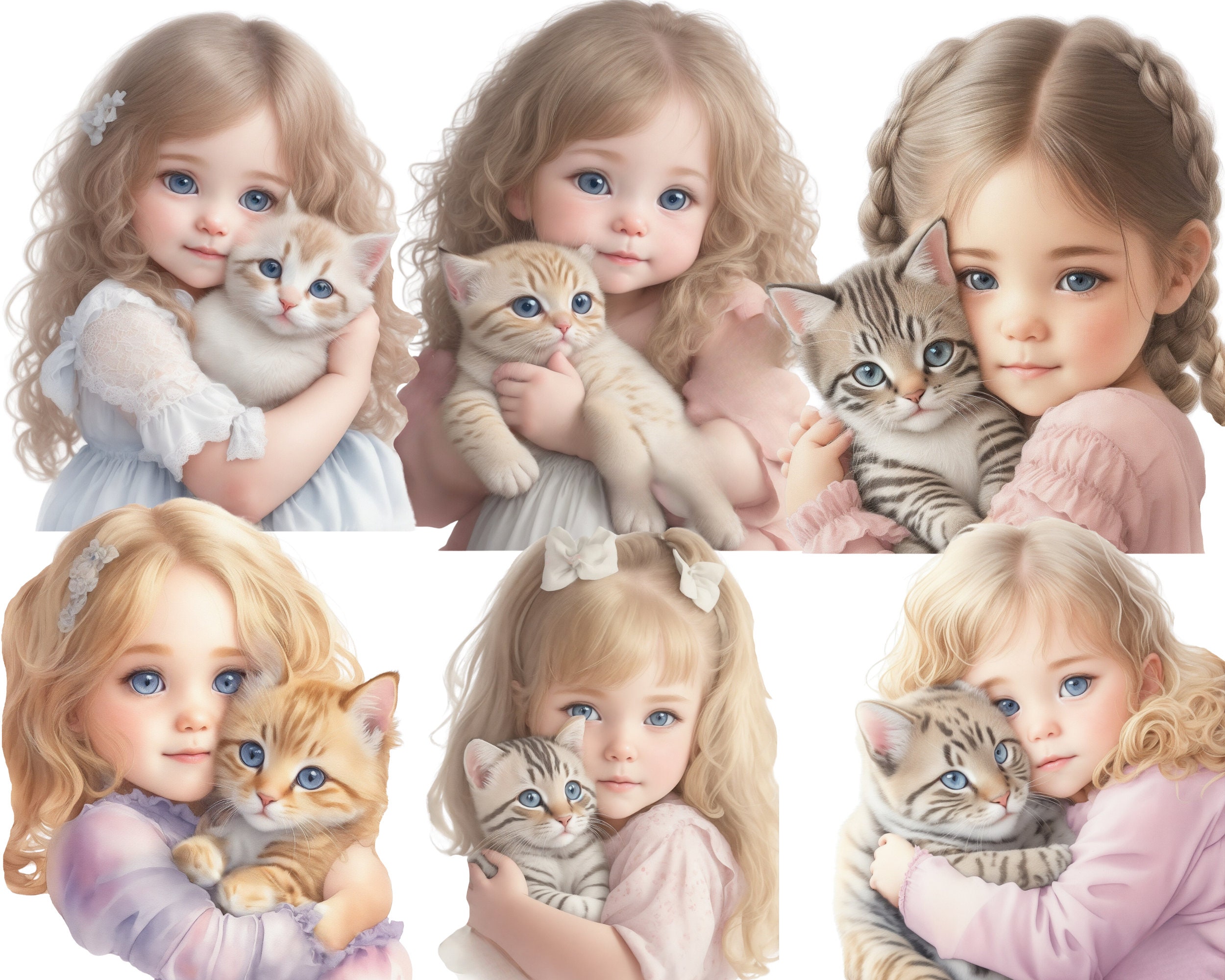 Cute Little Girls With Cats CLIPART PNG Files Commercial Use - Etsy