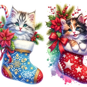 Christmas Stocking Kitten CLIPART PNG File, Cute Cat Sublimation ...