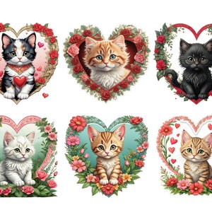 Cats in Hearts CLIPART PNG Files Commercial Use Transparent Background ...