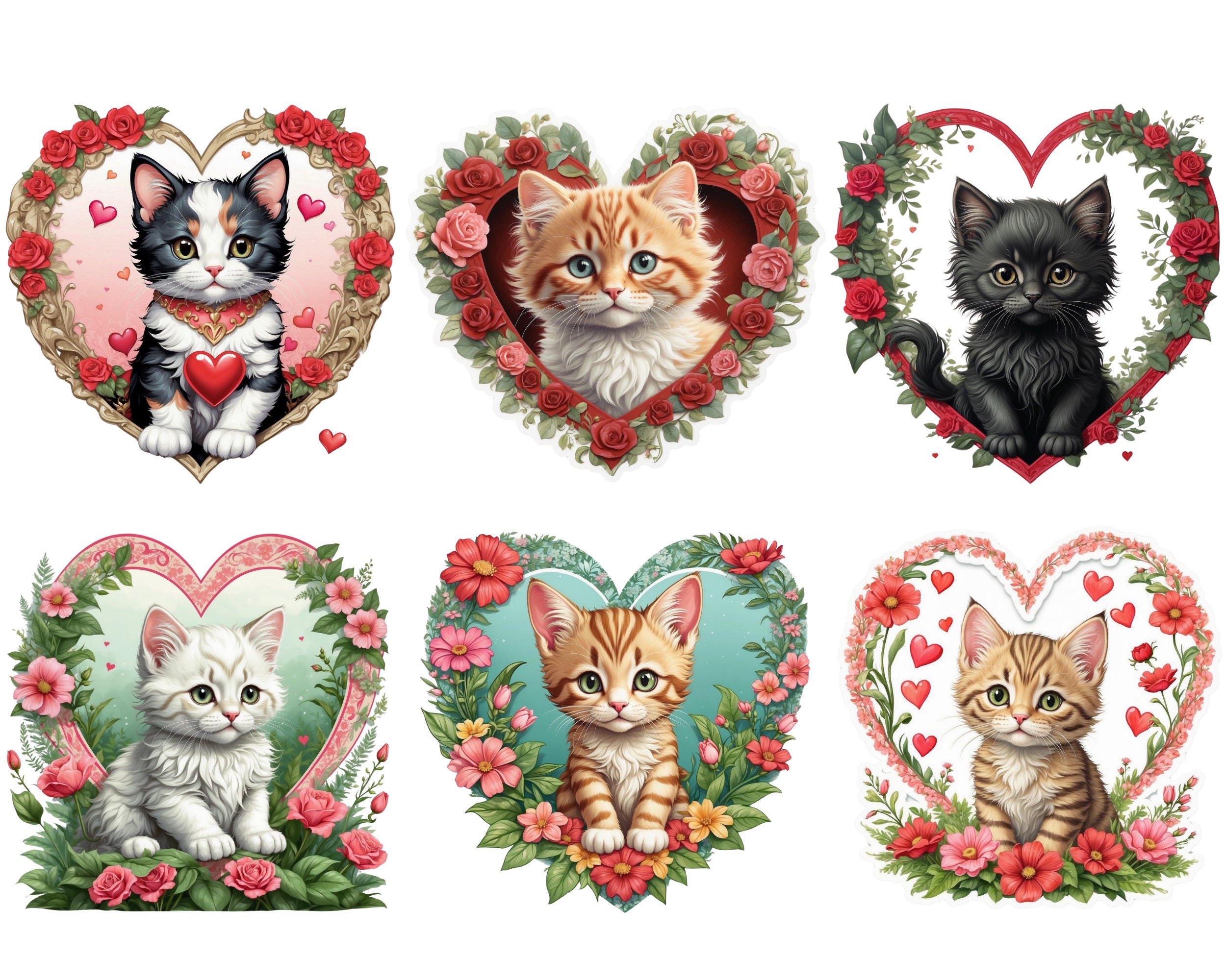 Cats in Hearts CLIPART PNG Files Commercial Use Transparent Background ...