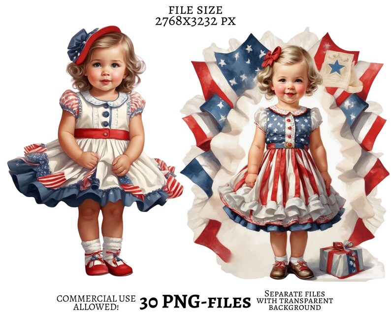 4th of July Girls CLIPART PNG Files Commercial Use Transparent ...