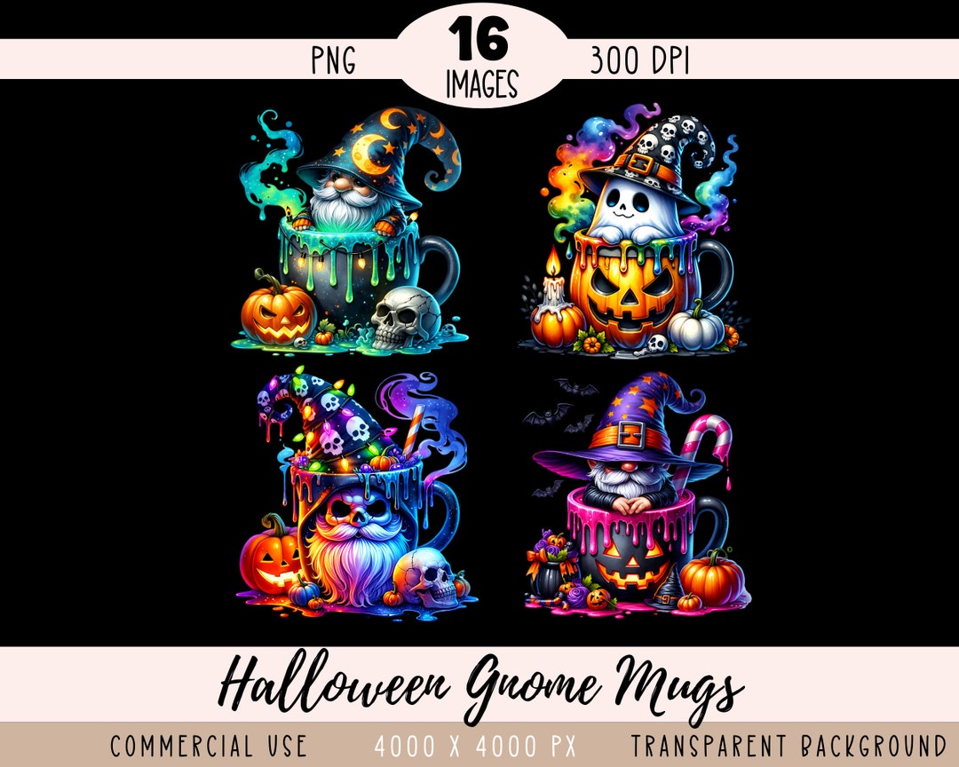 Halloween Gnome Mugs CLIPART PNG Files, Colorful Sublimation ...