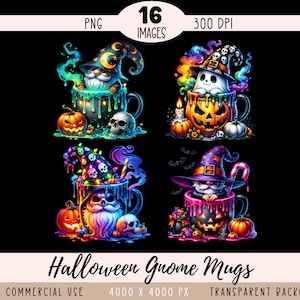 Halloween Gnome Mugs CLIPART PNG Files, Colorful Sublimation ...