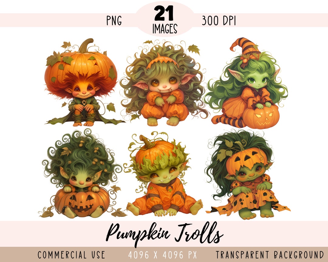 Pumpkin Trolls CLIPART PNG Files, Halloween Goblin Sublimation, Autumn ...