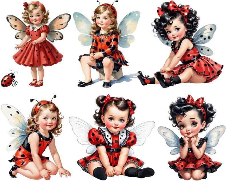 Ladybug Girls CLIPART PNG Files Commercial Use Transparent Background ...
