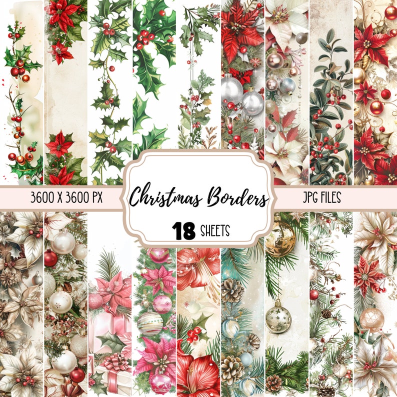 Christmas Border Digital Papers JPG, Seamless Crafting Paper ...