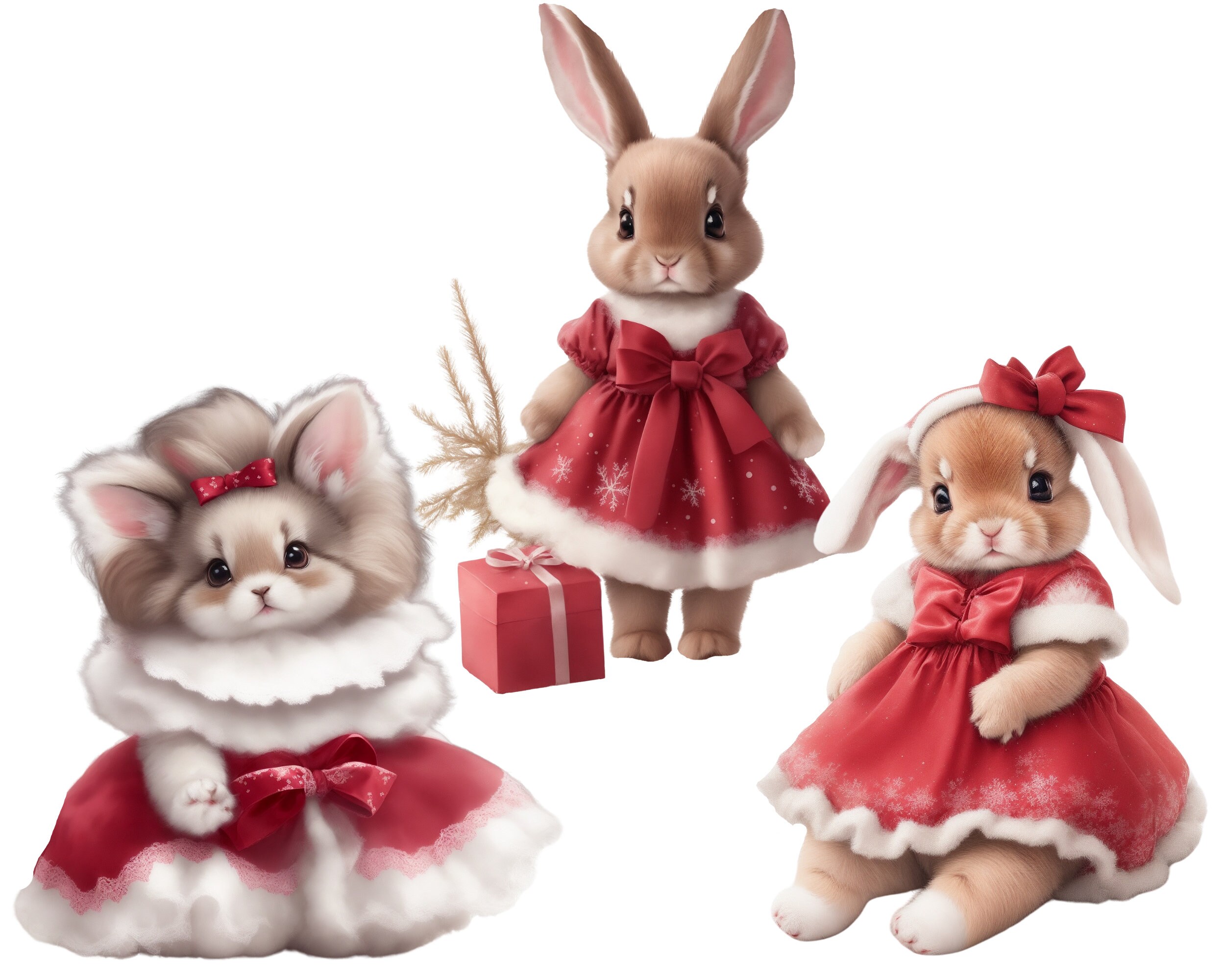 Christmas Bunny CLIPART PNG Files Commercial Use Transparent - Etsy