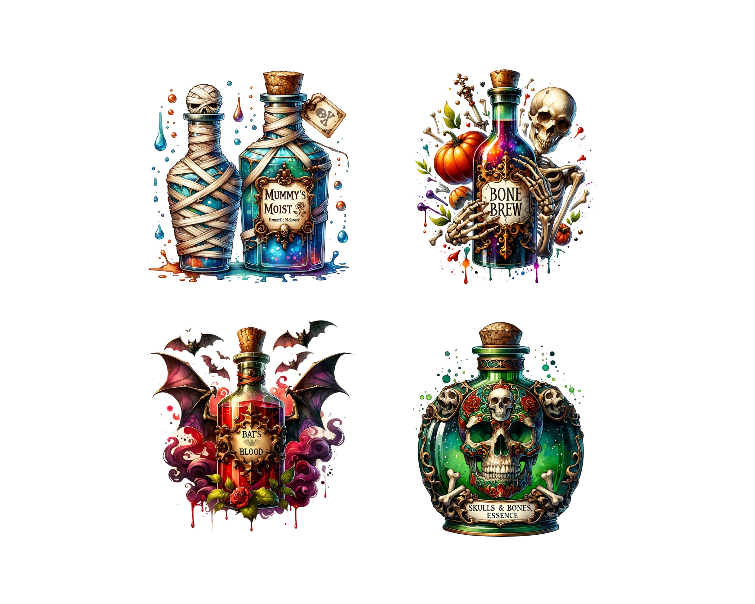 Halloween Potion Bottles CLIPART PNG Files, Magic Poison Sublimation ...