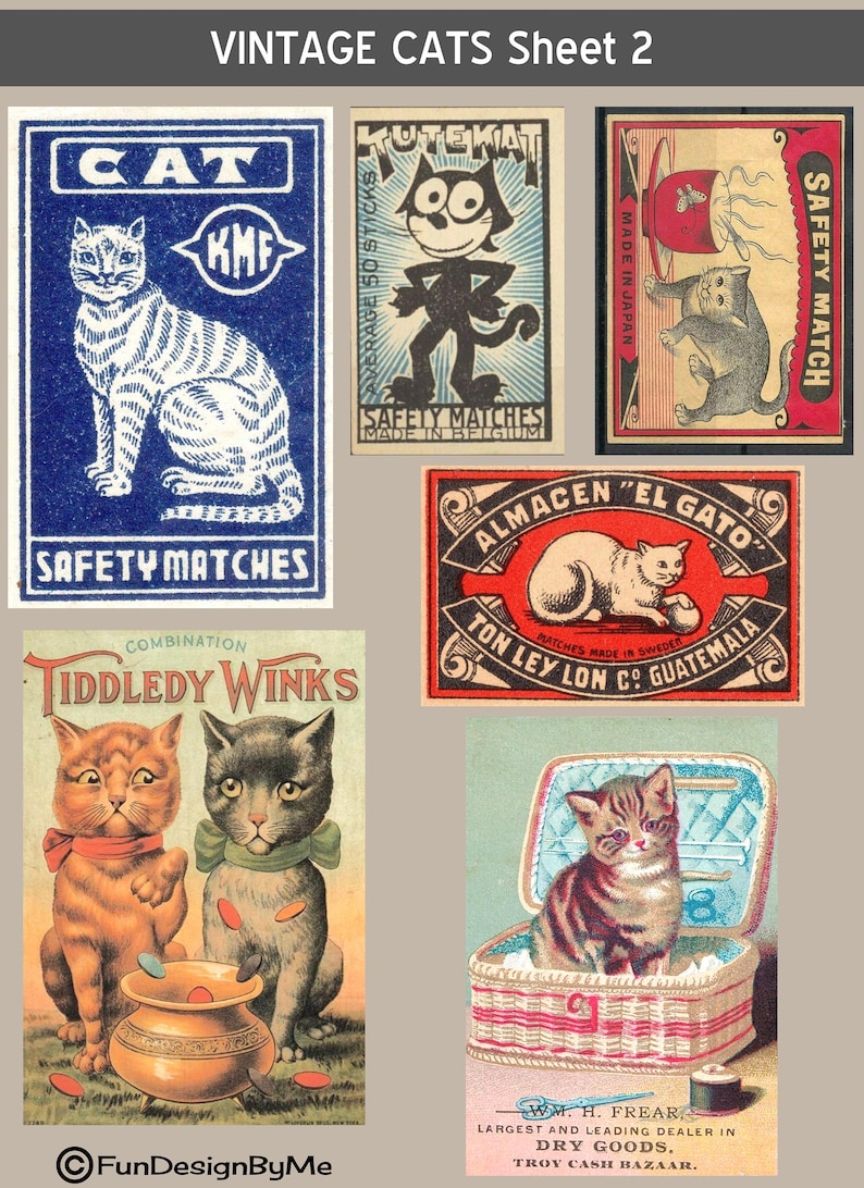 Vintage CAT EPHEMERA Digital Collage Sheet, JPG Files Downloadable ...
