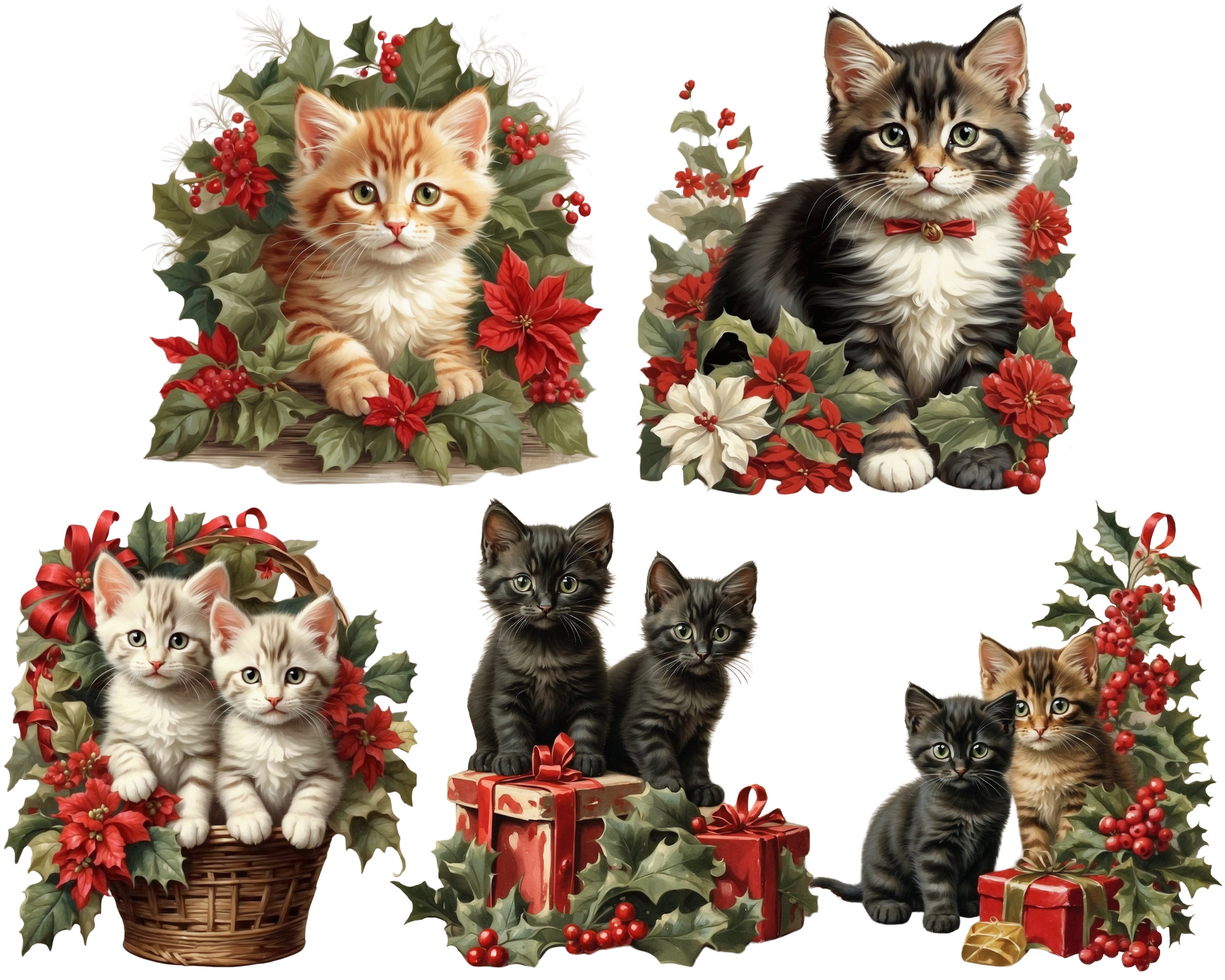 Christmas Cats CLIPART PNG Files Commercial Use Transparent Background ...