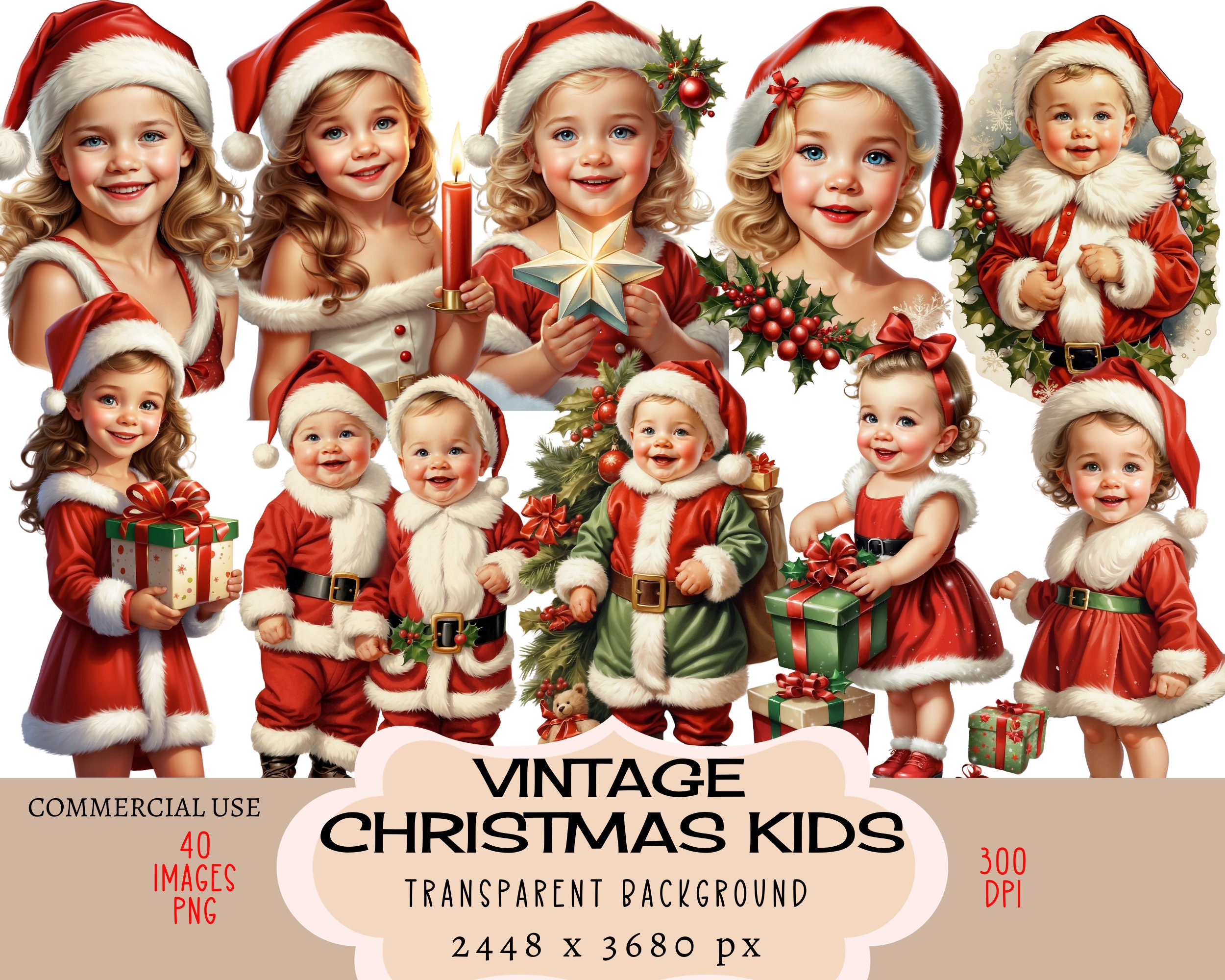 Christmas Kids CLIPART PNG Files Commercial Use Transparent Background ...