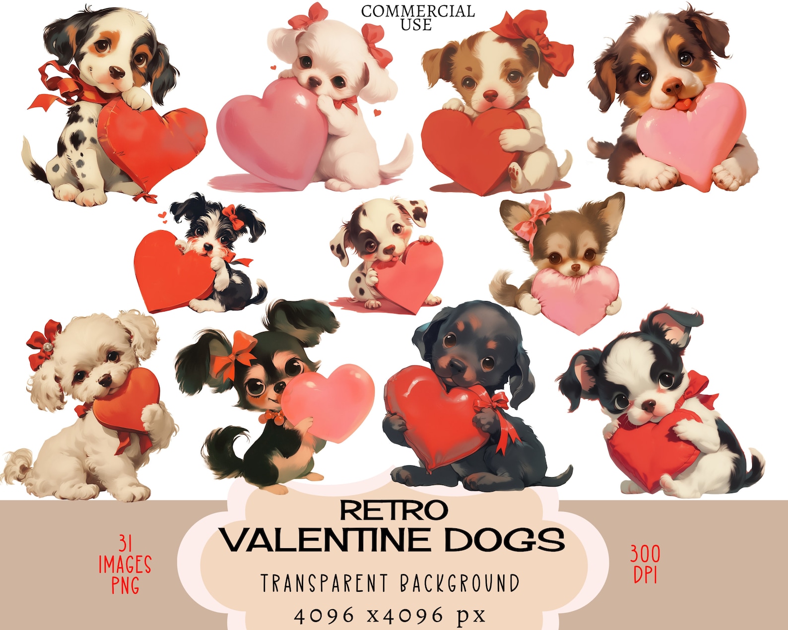 Valentine Dogs CLIPART PNG Files Commercial Use Transparent Background ...