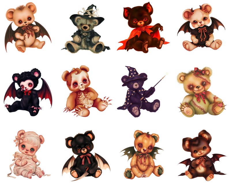 Halloween Teddy Bears CLIPART PNG File, Cute Halloween Sublimation ...