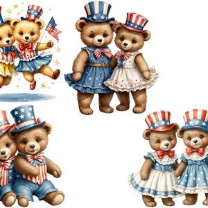 4th of July Teddy Bears CLIPART PNG Files Commercial Use Transparent ...