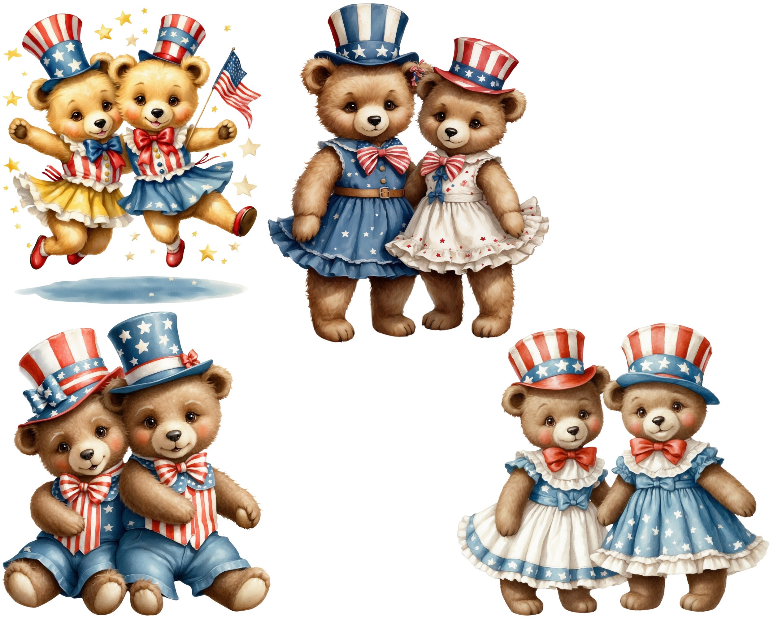 4th of July Teddy Bears CLIPART PNG Files Commercial Use Transparent ...