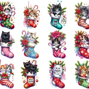Christmas Stocking Kitten CLIPART PNG File, Cute Cat Sublimation ...
