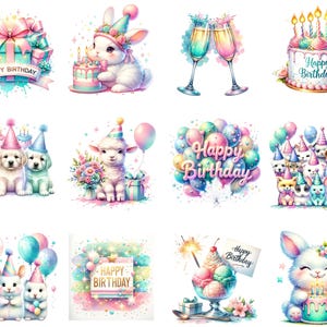 Pastel Color Birthday CLIPART PNG Files, B-day Cake Sublimation, Cute ...