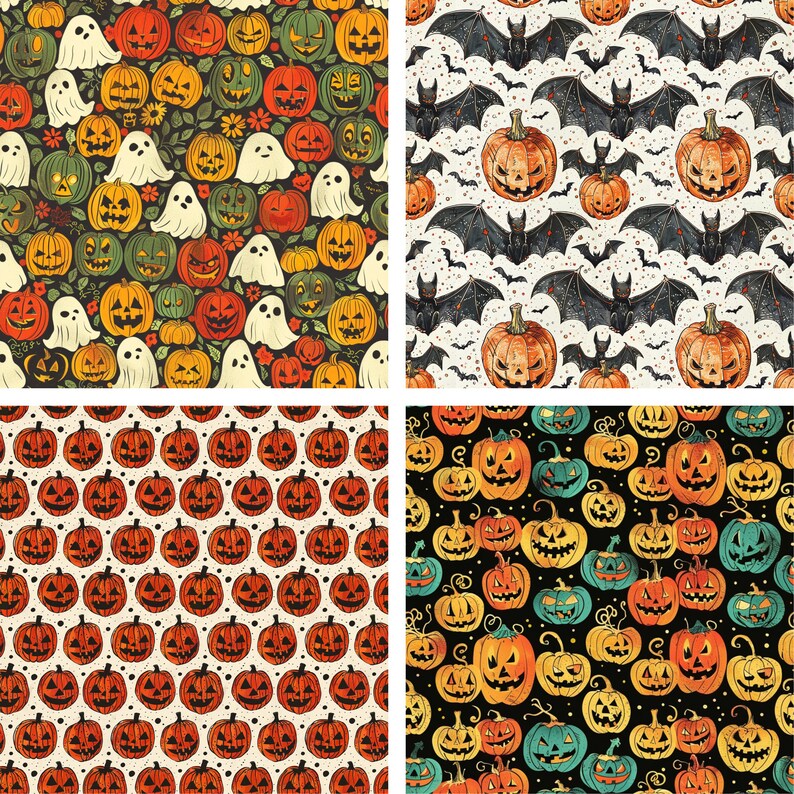 Retro Halloween Digital Papers JPG, Seamless Crafting Paper, Commercial ...
