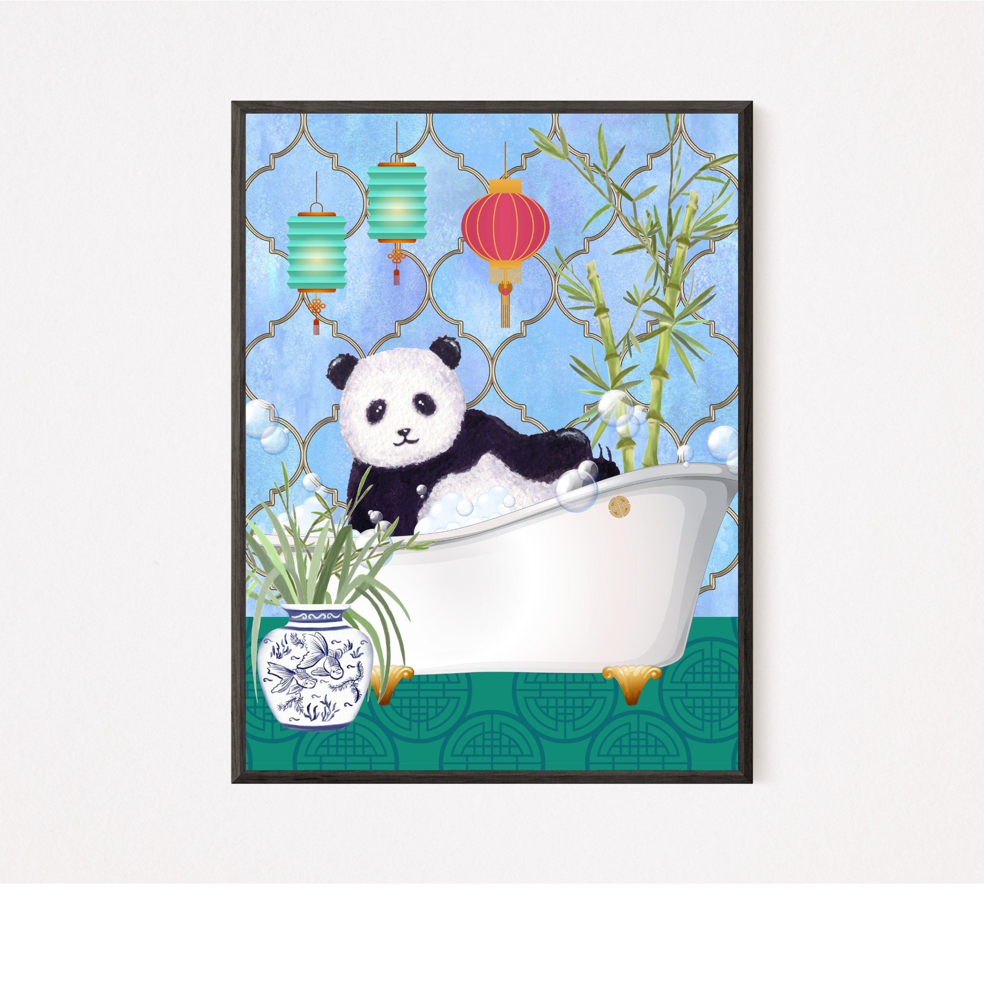 INSTANT DOWNLOAD Panda in Bathtub Art Print, Bathroom Wall Art, Chinese ...