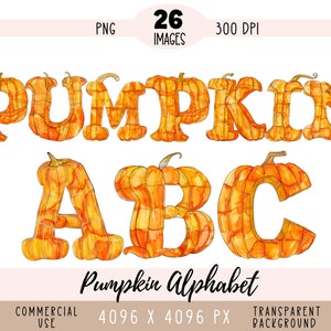 Pumpkin Letters Alphabet CLIPART PNG Files, Fall Sublimation, Autumn ...