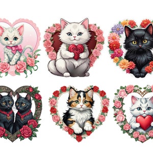 Cats in Hearts CLIPART PNG Files Commercial Use Transparent Background ...