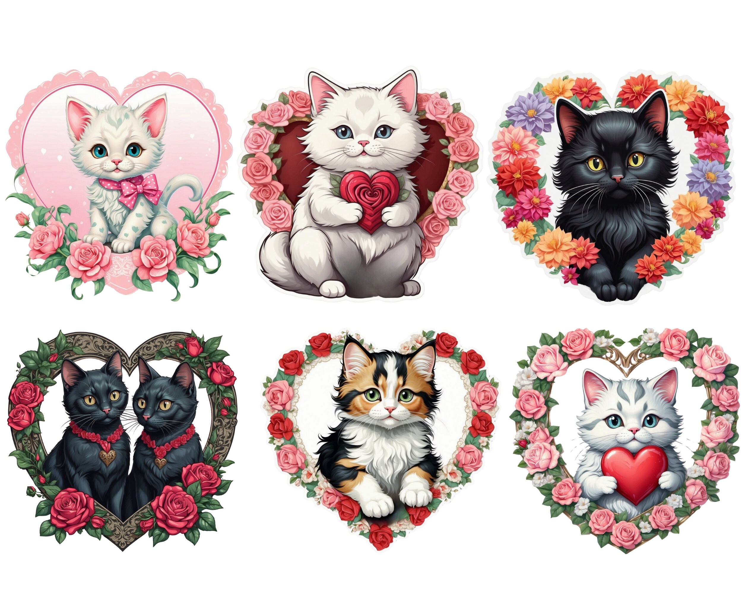 Cats in Hearts CLIPART PNG Files Commercial Use Transparent Background ...