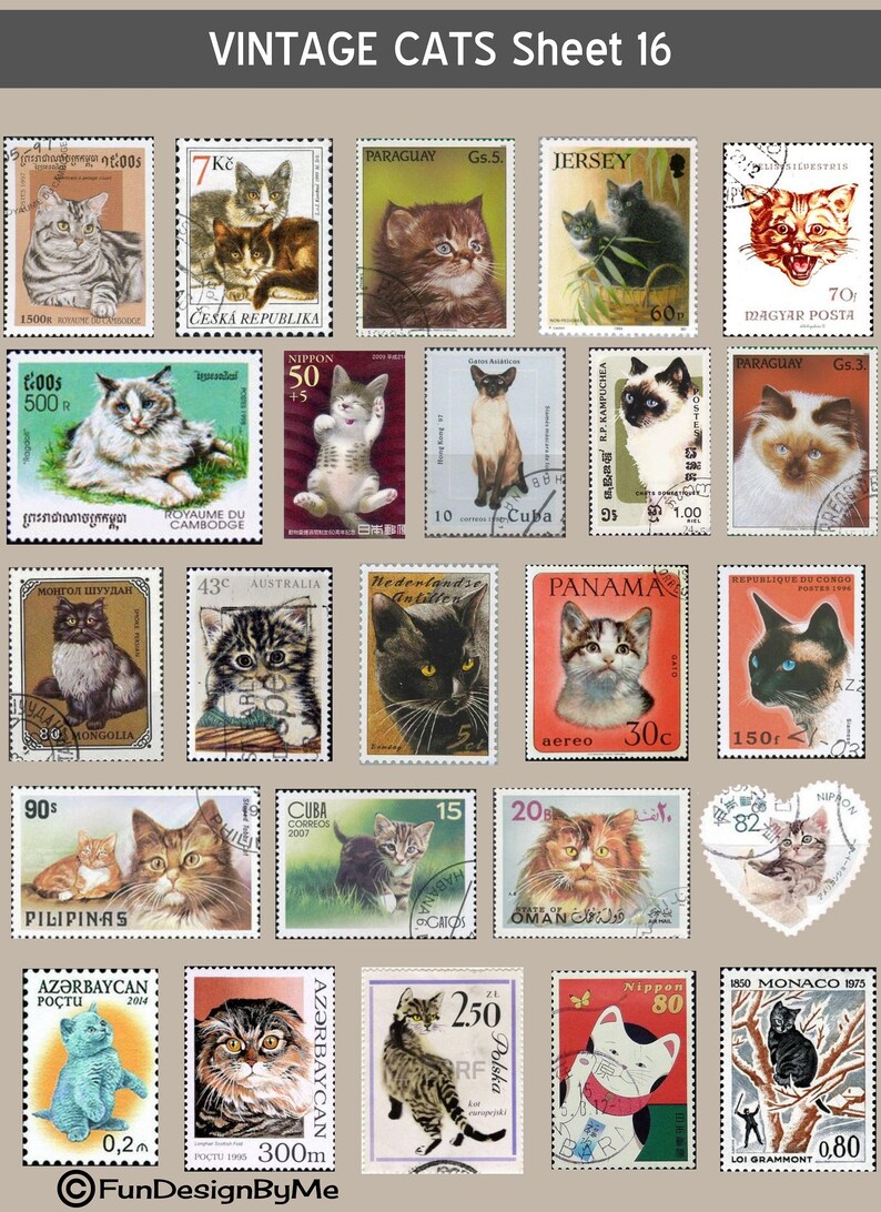 Vintage CAT EPHEMERA Digital Collage Sheet JPG Files - Etsy