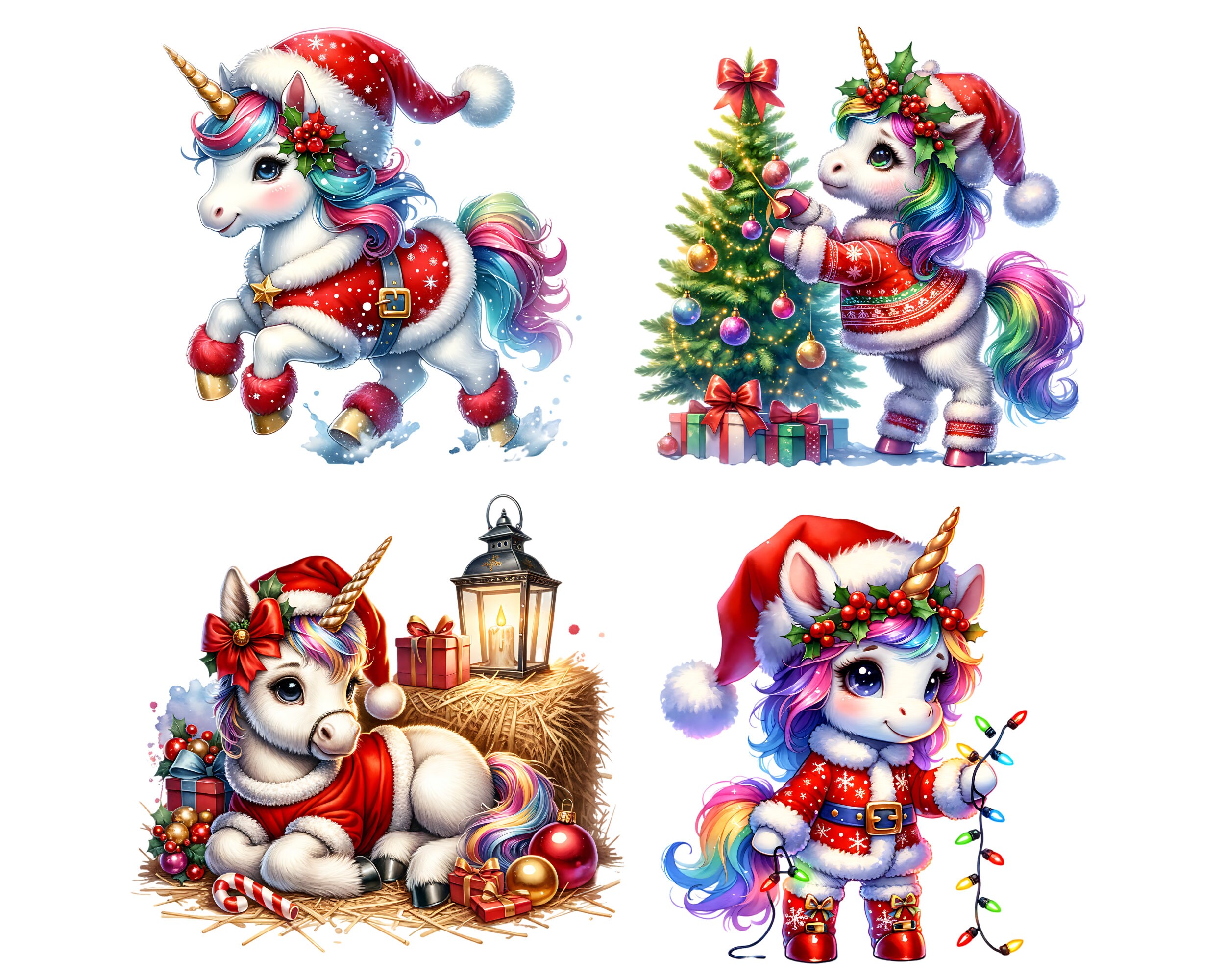 Christmas Unicorns CLIPART PNG File, Baby Unicorn Sublimation, Santa ...