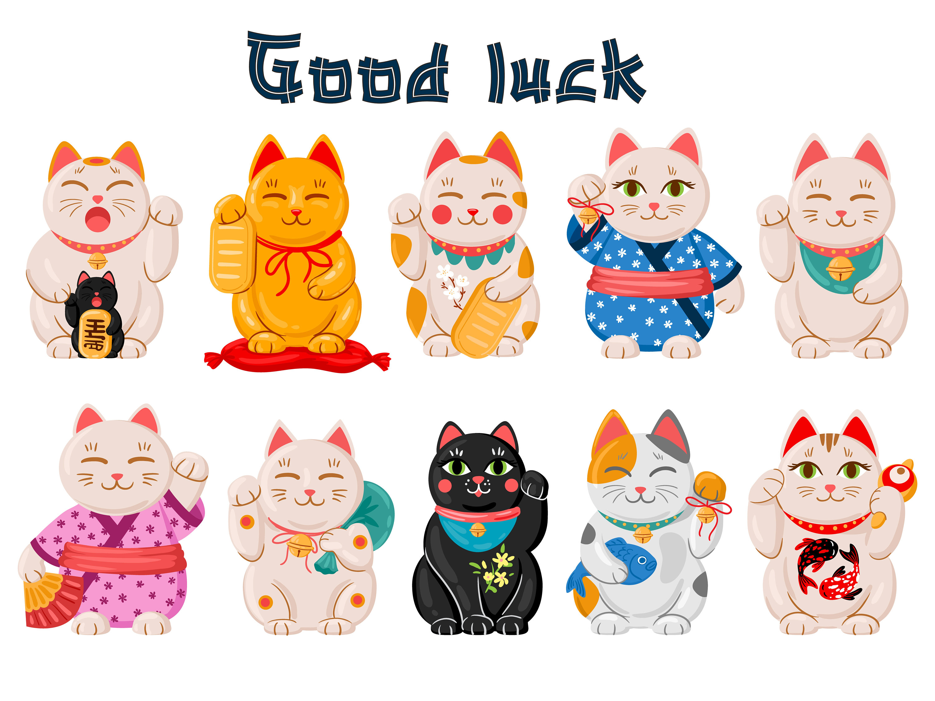 Chinese Good Luck Cat Clip Art