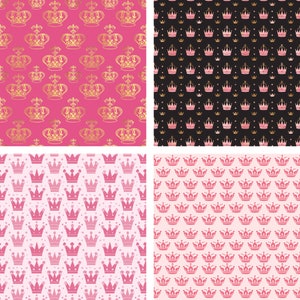 Princess Crowns Pattern Digital Papers JPG, Seamless Crafting Paper ...