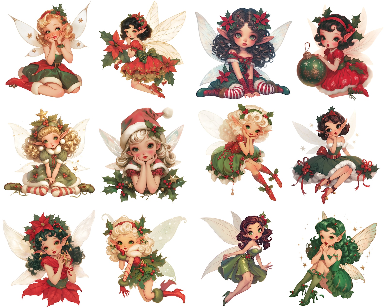 Christmas Fairies CLIPART PNG Files, Retro Fairy Sublimation, Vintage ...