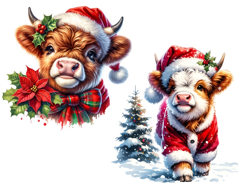 Christmas Highland Baby Cow CLIPART PNG Files, Cute Cow Sublimation ...